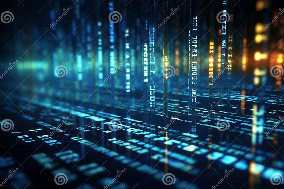 Abstract Binary Code, 3D Rendering, Creating a Dynamic Digital Server Stock Illustration ...
