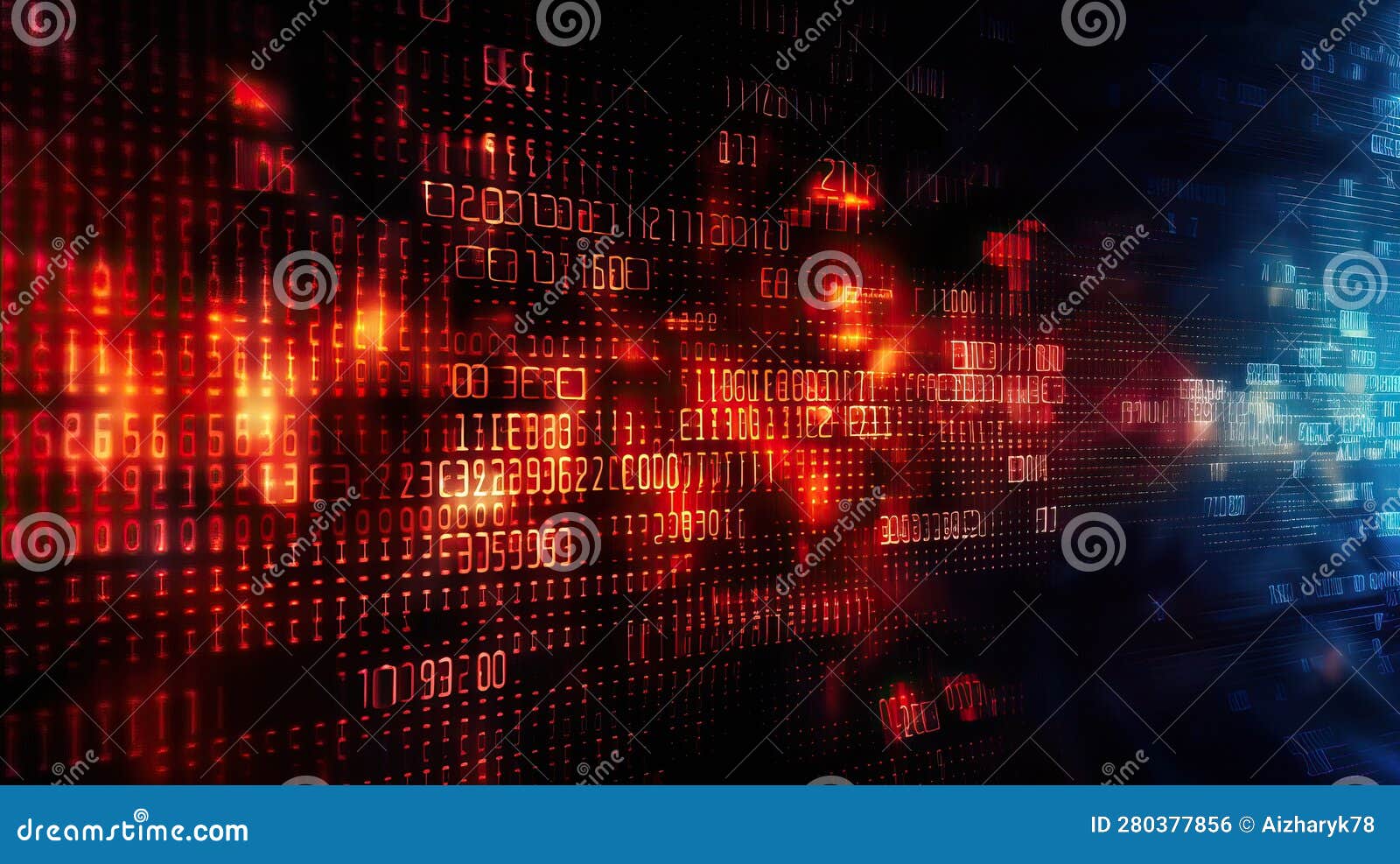 Abstract Binary Code Elements on a Dark Screen, Illustrating the ...