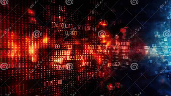 Abstract Binary Code Elements on a Dark Screen, Illustrating the Concepts of Malware, Ransomware ...