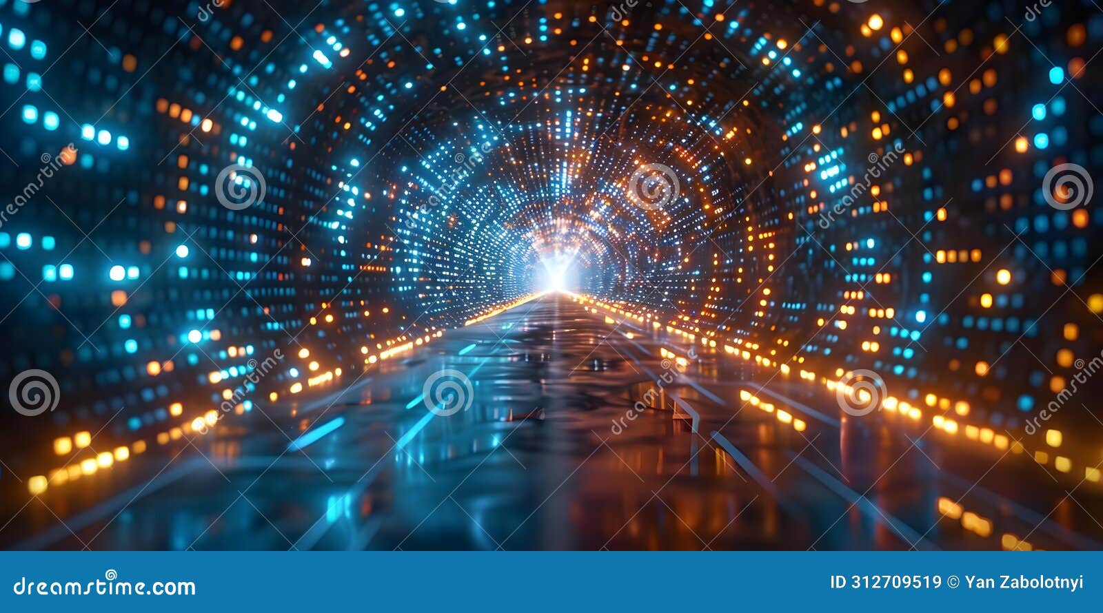 Abstract Binary Code Pattern In Neon Blue Light Streaks Resembling Computer Programming Or Big