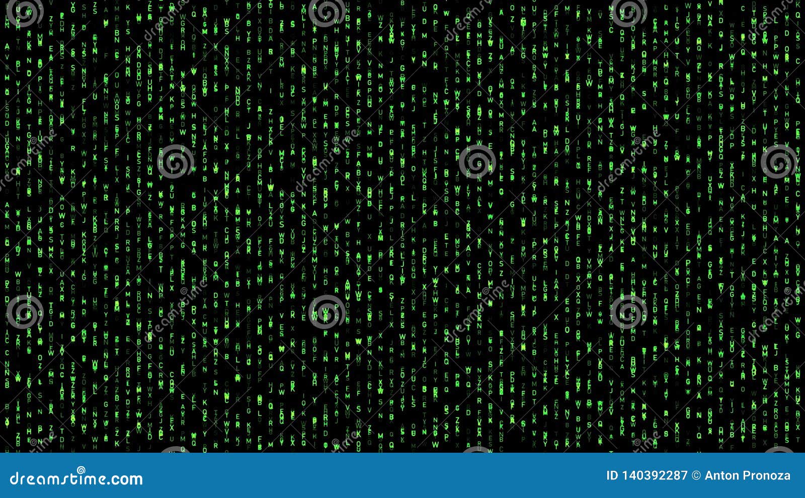 Abstract Binary Matrix Falling Alphabet Green Stock Illustration ...