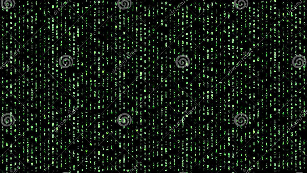 Abstract Binary Matrix Falling Alphabet Green Stock Illustration ...