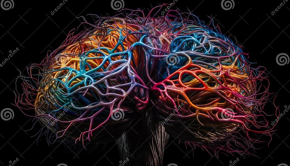 Abstract Biology Illustration of Nerve Cells in Multi Colored Synapse ...