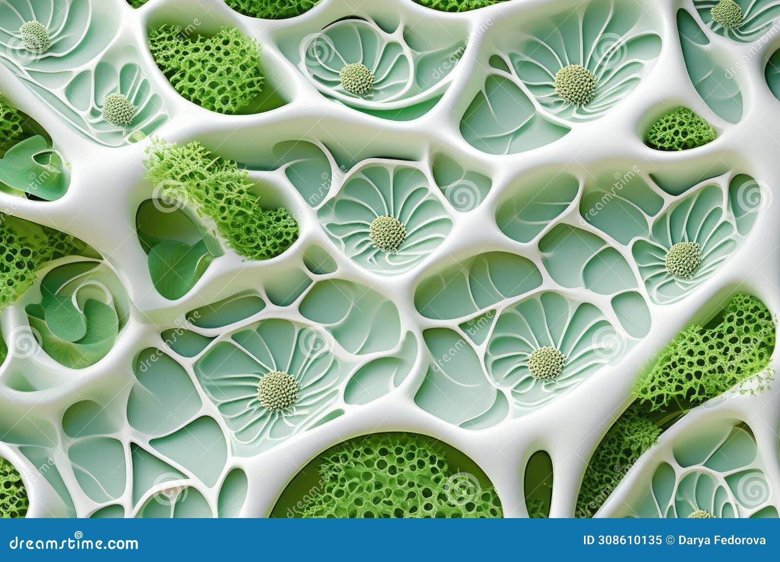 Abstract Biomimetic Pattern with Green Spherical Structures Stock Image ...