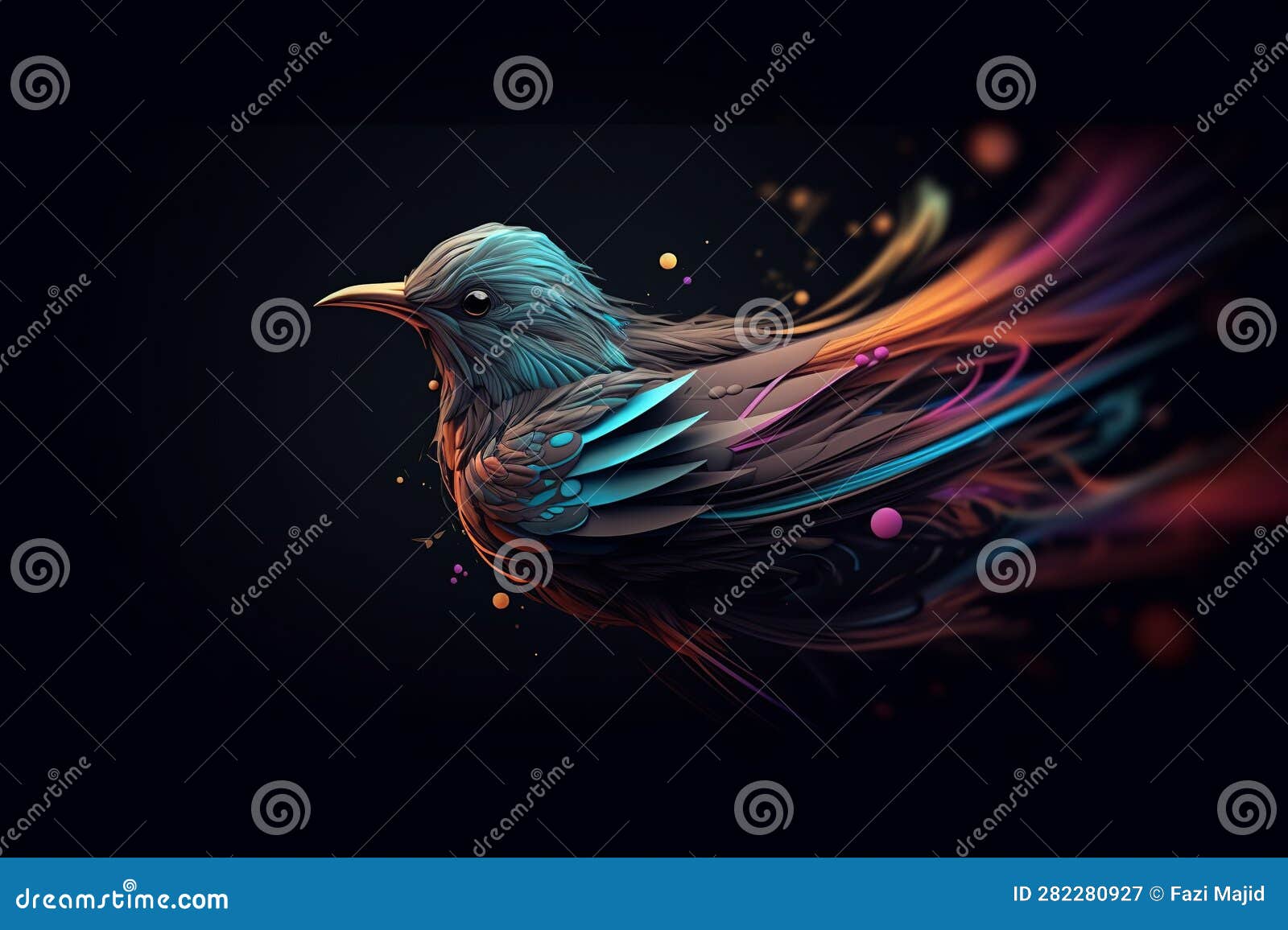 Abstract Bird on a Dark Background. 3d Bird Generative AI. Stock ...