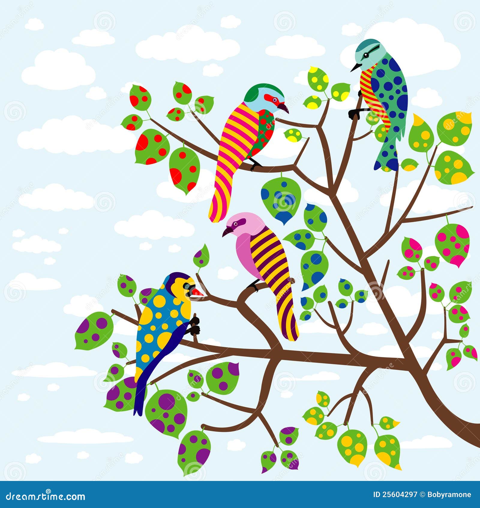 Abstract birds on tree stock vector. Illustration of bird - 25604297