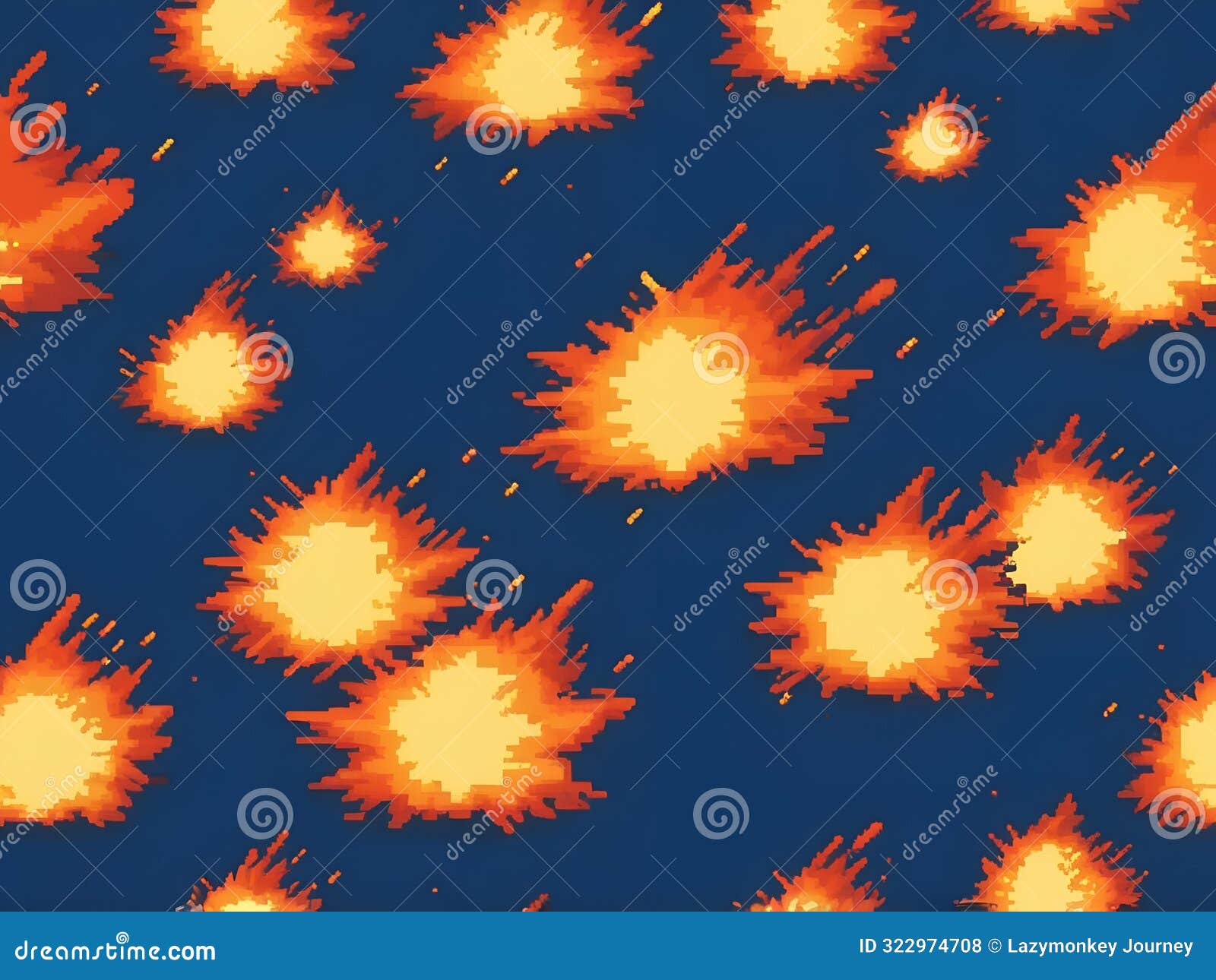 Abstract 8 Bit Pixel Art Fireball Explosion on a Blue Background Stock ...