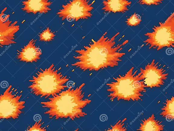Abstract 8 Bit Pixel Art Fireball Explosion on a Blue Background Stock ...
