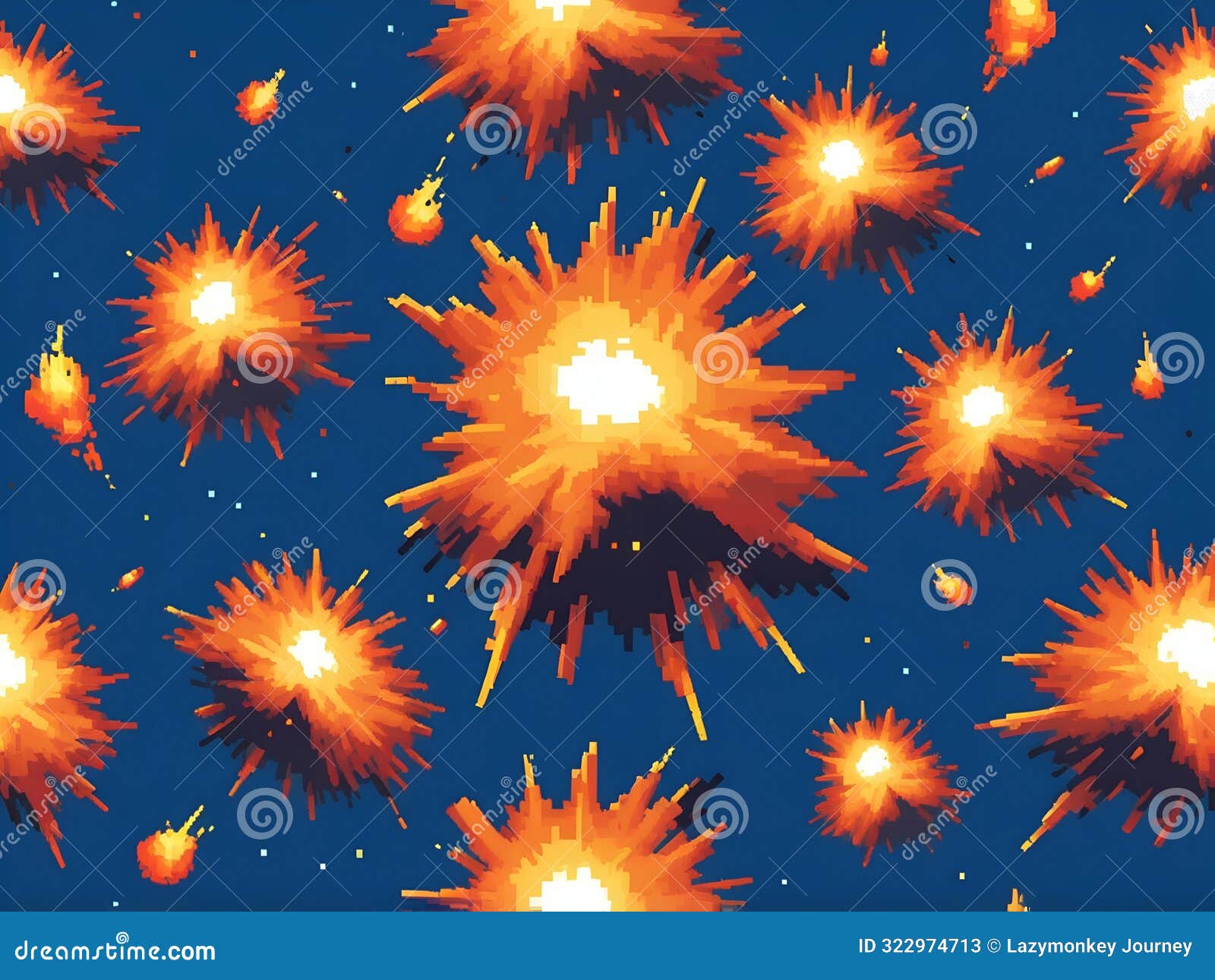 Abstract 8 Bit Pixel Art Fireball Explosion on Blue Background Stock ...