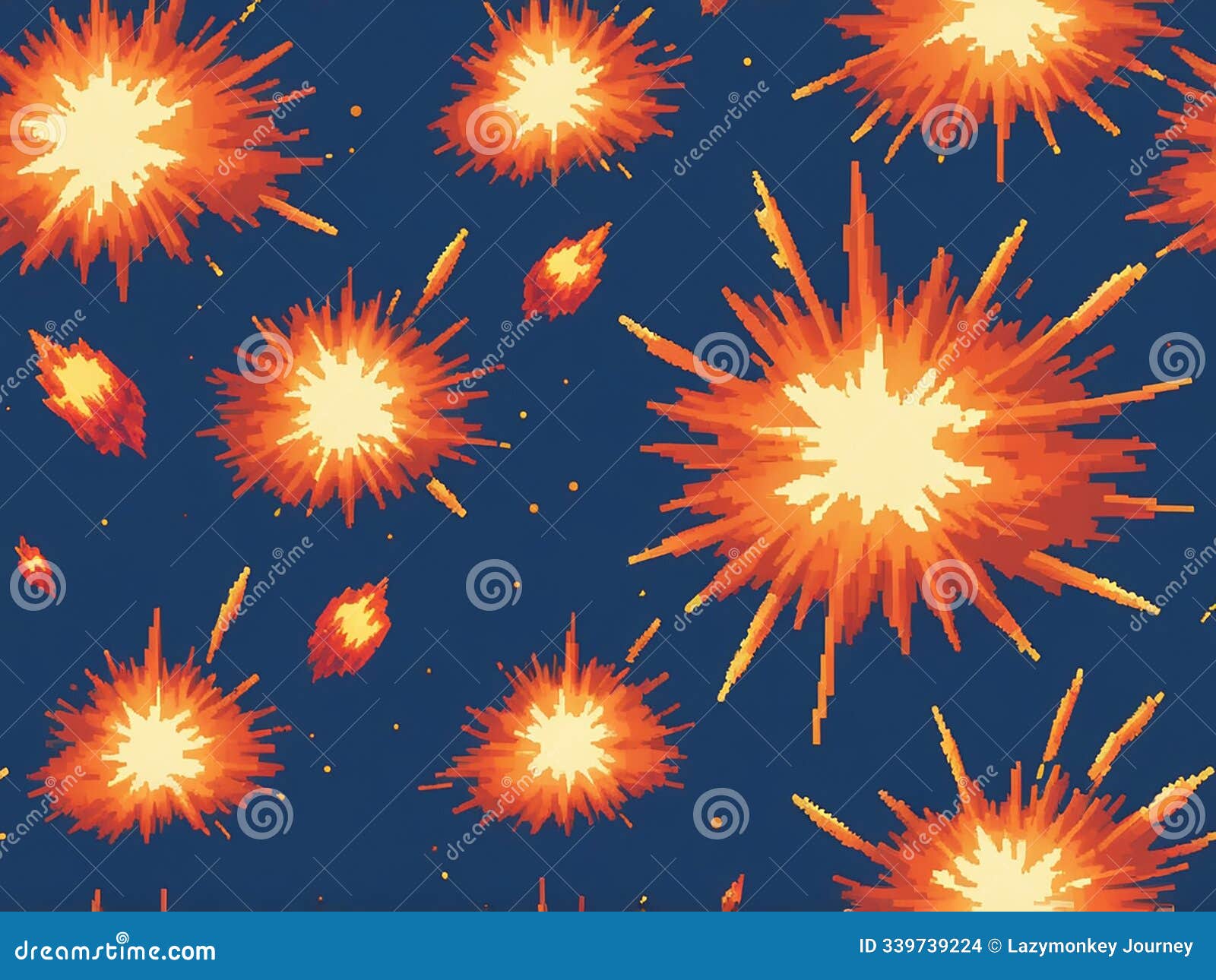 Abstract 8 Bit Pixel Art Fireball Explosion on Blue Background Stock ...