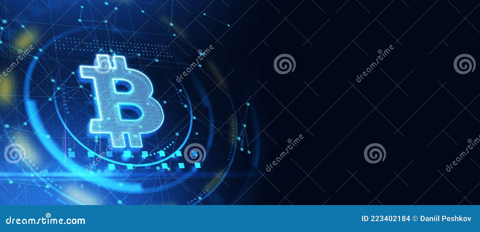 Abstract Bitcoin Interface in Blue Background with Mockup Place ...