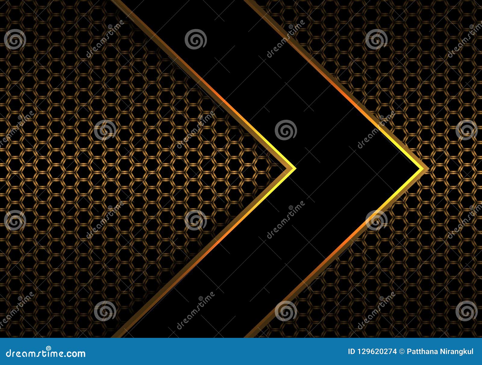 Abstract Black Arrow Gold Line Direction On Metal Hexagon Mesh Pattern Design Modern Futuristic
