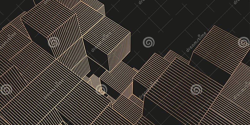 Abstract Black Background from Cubes and Lines. Linear Geometric ...