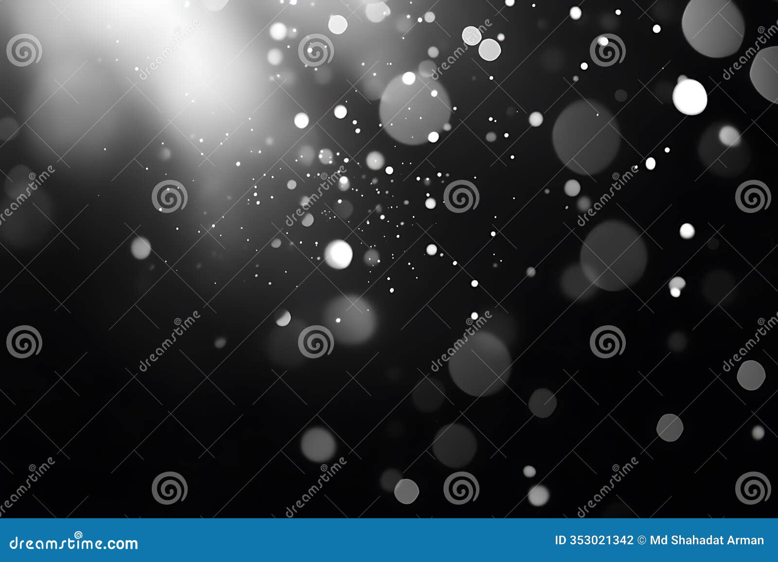Abstract Black Background with Glowing White Particles and Light Rays ...