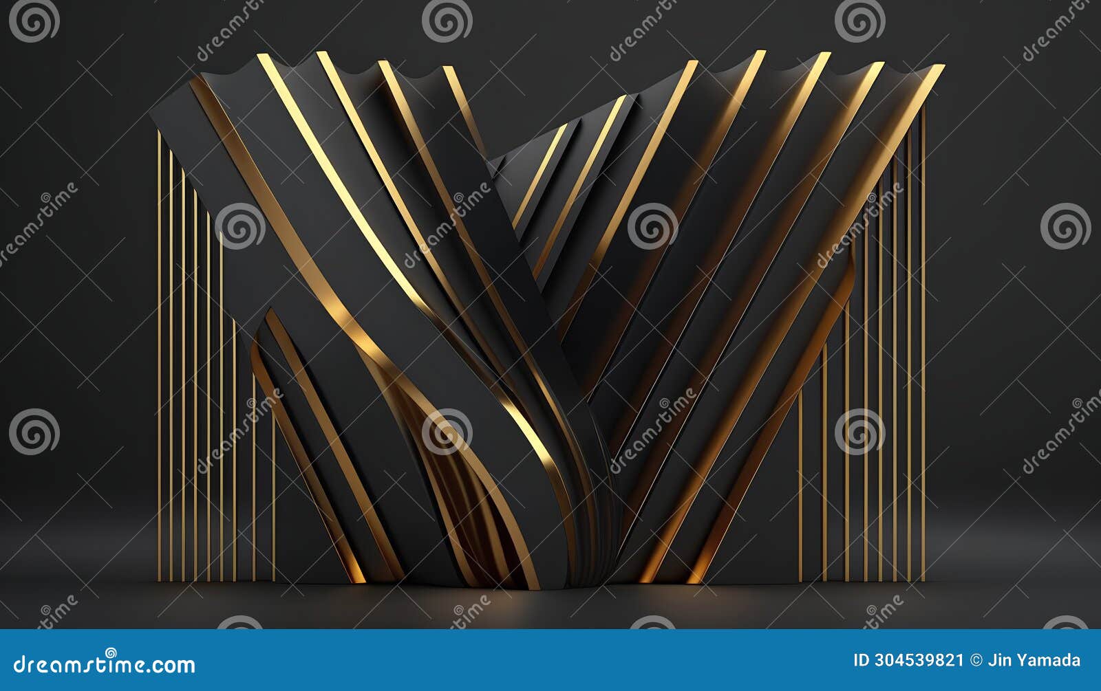 Abstract Black Background with Golden Lines. 3d Render Stock ...