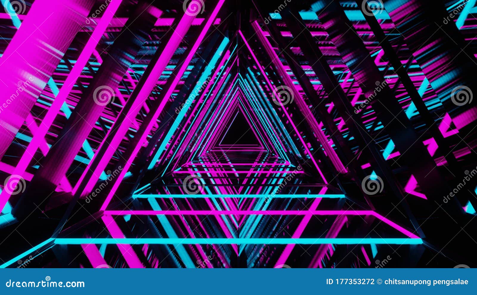 Abstract Black Background Neon Light Triangle Tunnel.Vintage Style ...