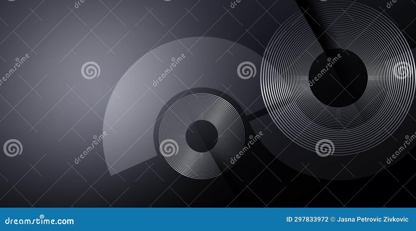 Abstract Black Background with Silver Metal Circle Rings. Digital Future Technology Concept ...