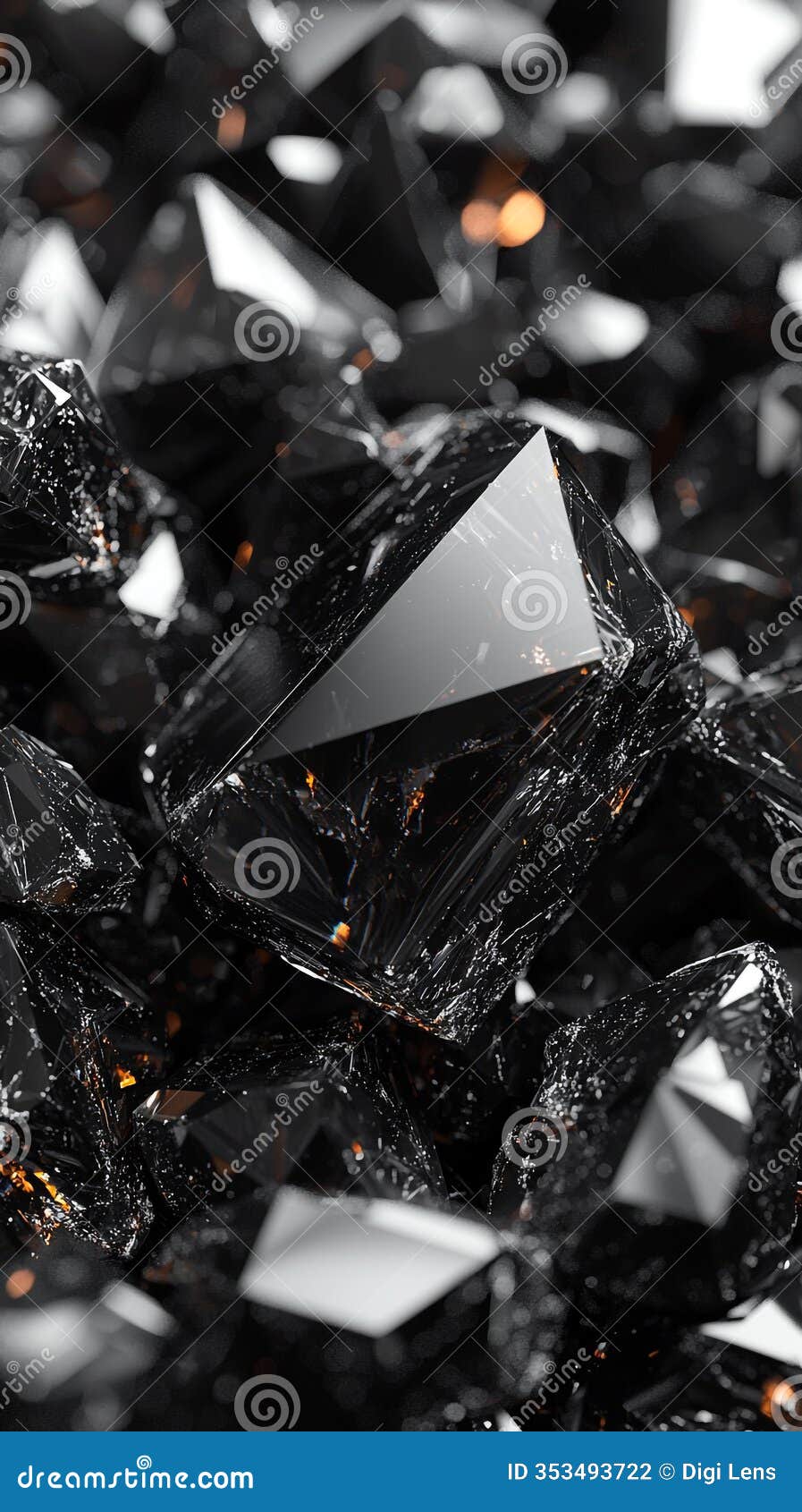 Abstract Black Crystals Geometric Shapes Dark Shiny Texture 3D Render ...