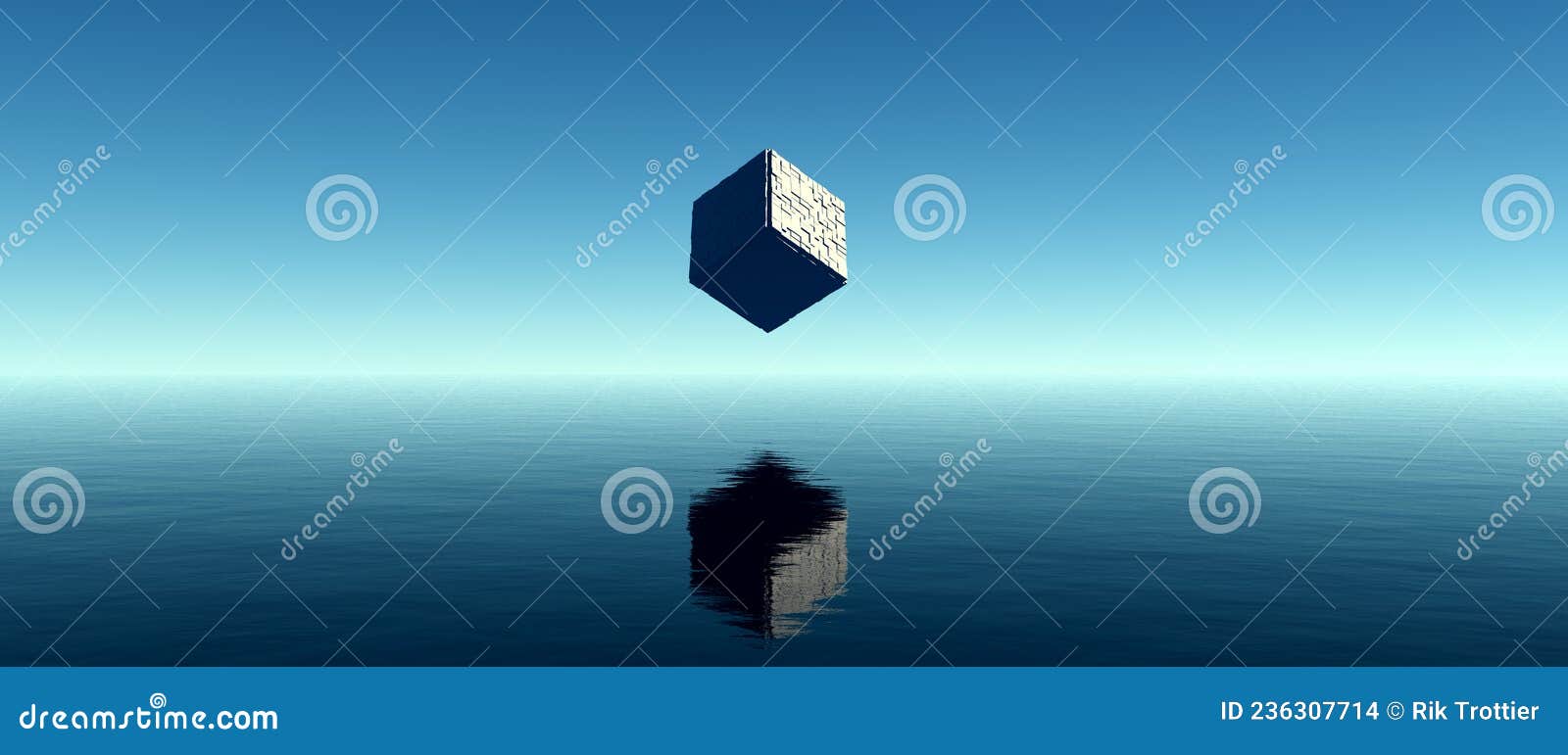 Abstract Black Cube Floating Over Water Stock Photo - Image of alien ...