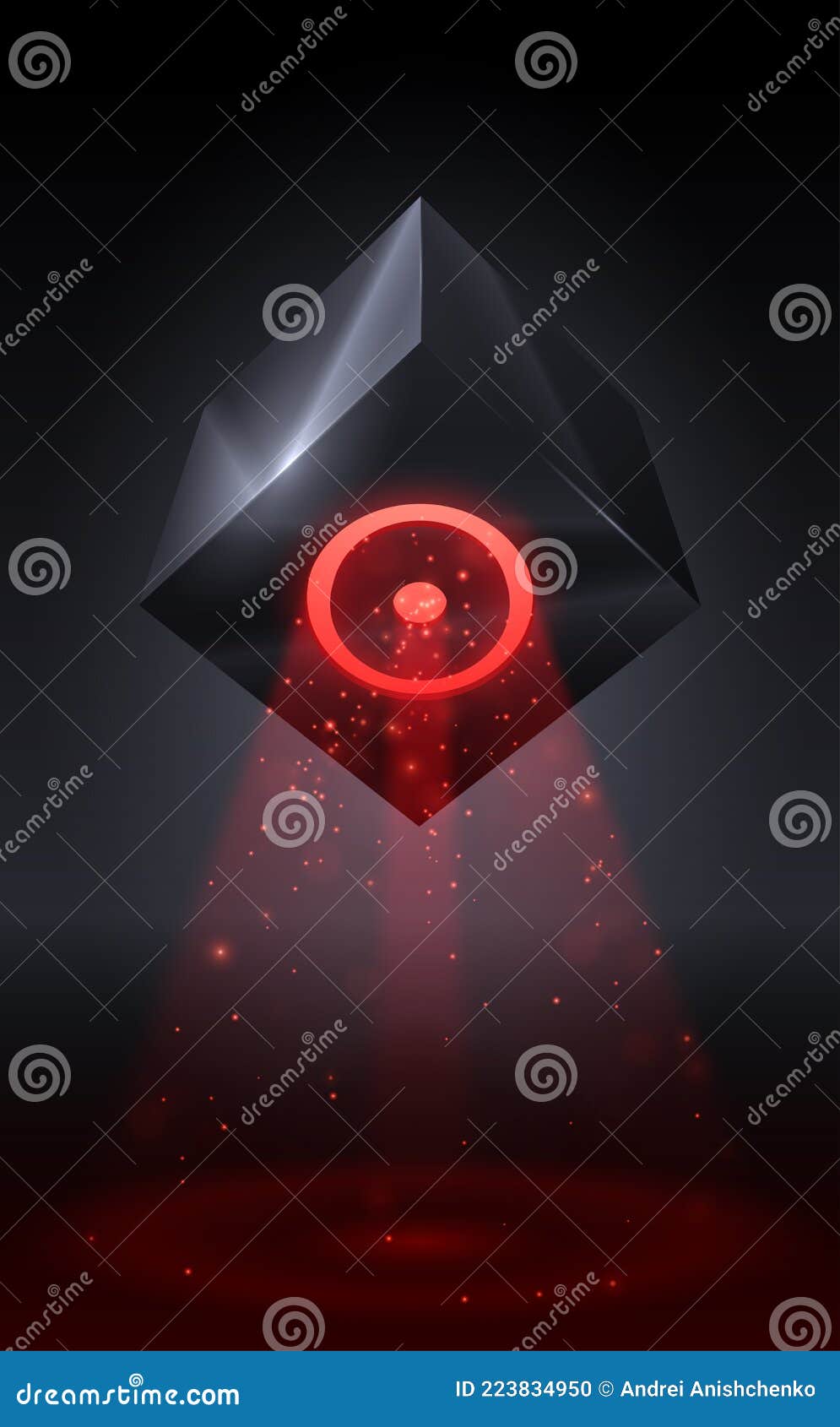 Abstract Black Cube with Red Light Effect Stock Vector - Illustration ...