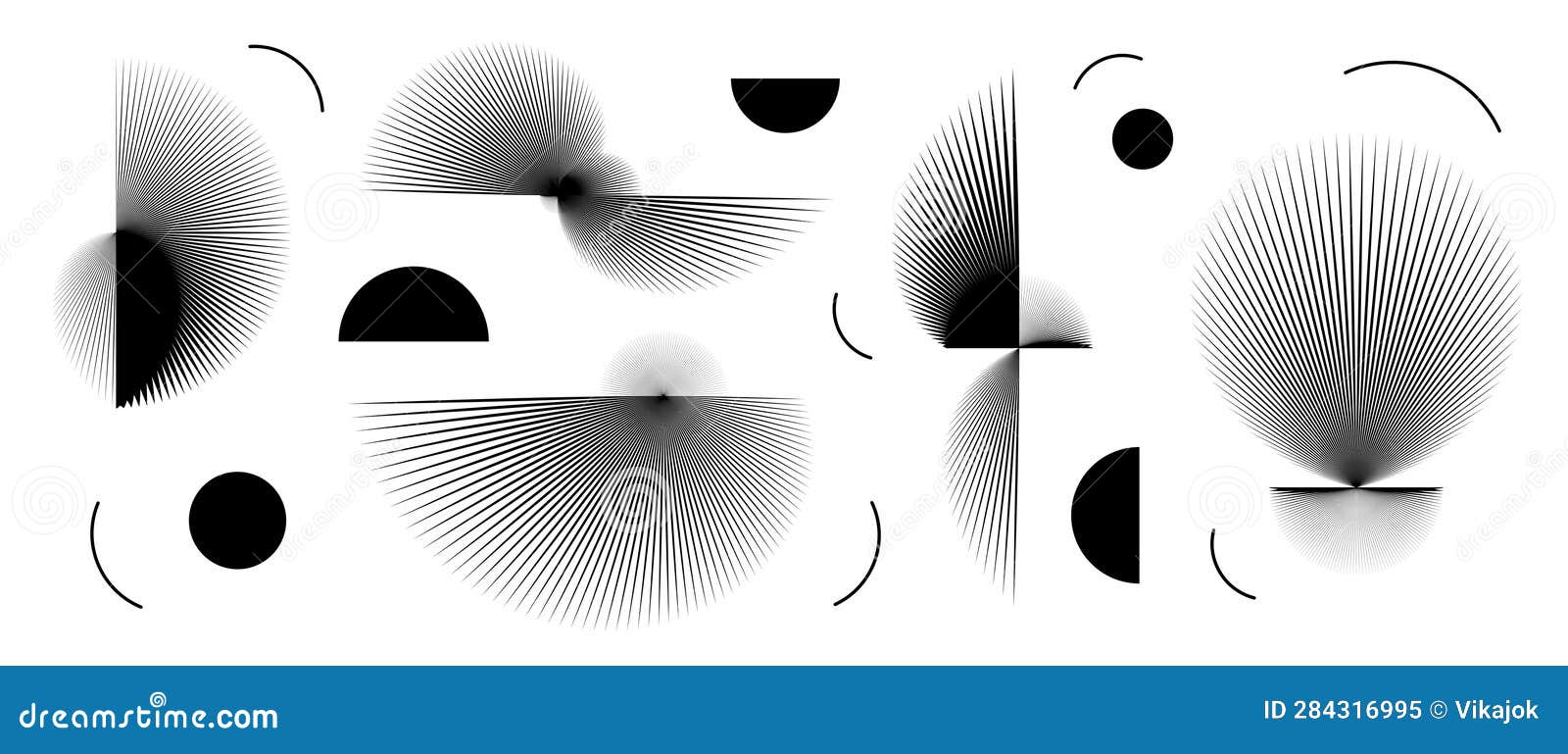 Abstract Black Curved Spiky Elements Set. Radial Spiral Spokes Objects ...
