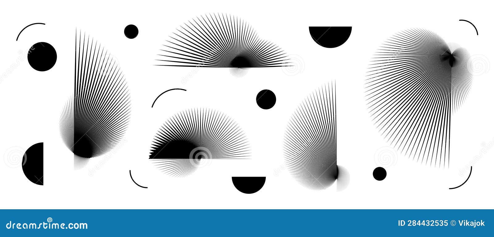 Abstract Black Curved Spiky Elements Set. Radial Spiral Spokes Objects ...