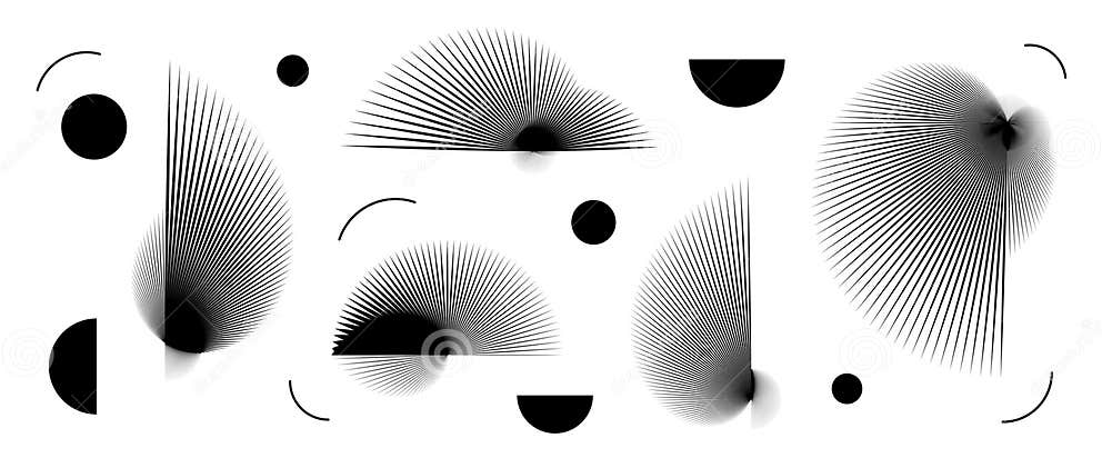 Abstract Black Curved Spiky Elements Set. Radial Spiral Spokes Objects ...