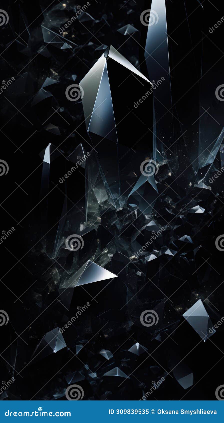 Abstract Black Diamonds with Reflective Surfaces. Close-up of Numerous ...