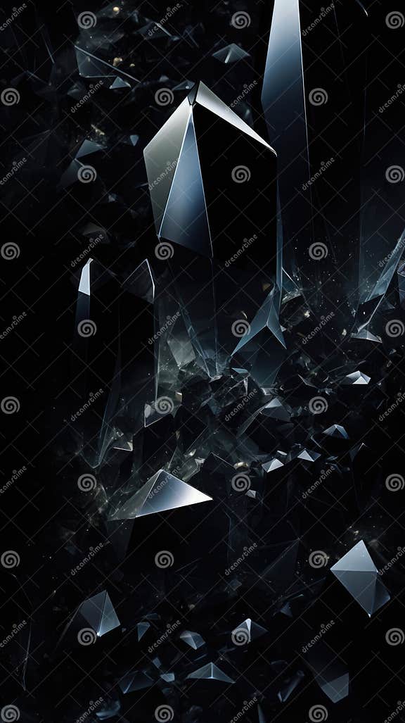 Abstract Black Diamonds with Reflective Surfaces. Close-up of Numerous ...