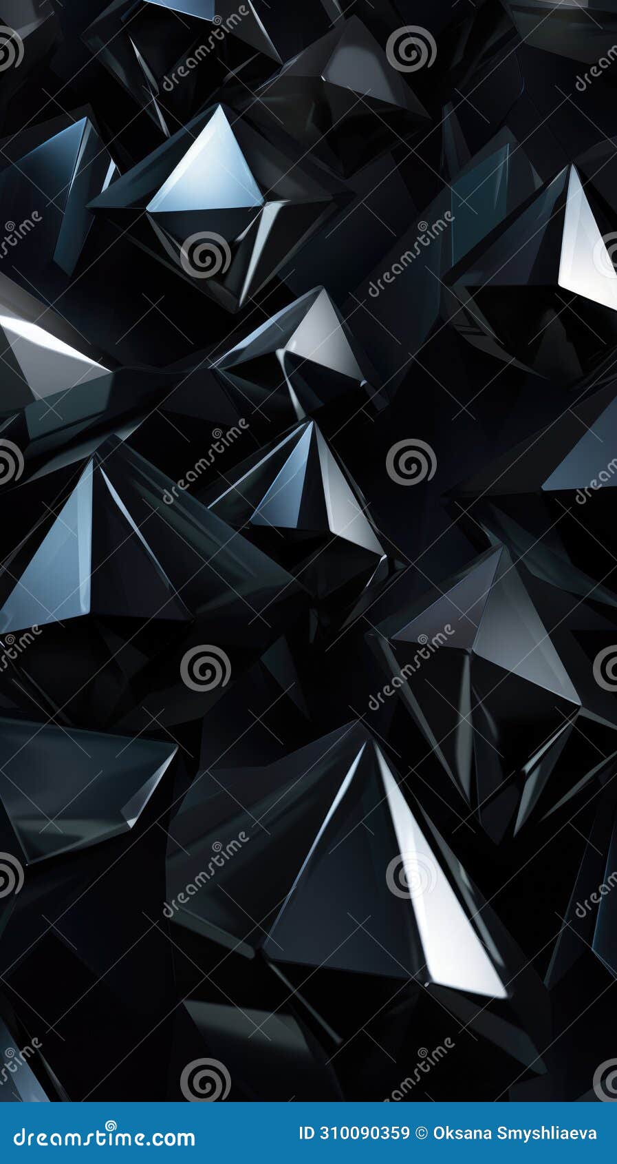 Abstract Black Diamonds with Reflective Surfaces. Close-up of Numerous ...