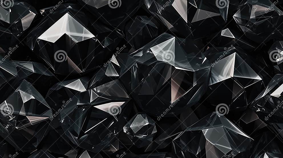 Abstract Black Diamonds with Reflective Surfaces. Close-up of Numerous ...