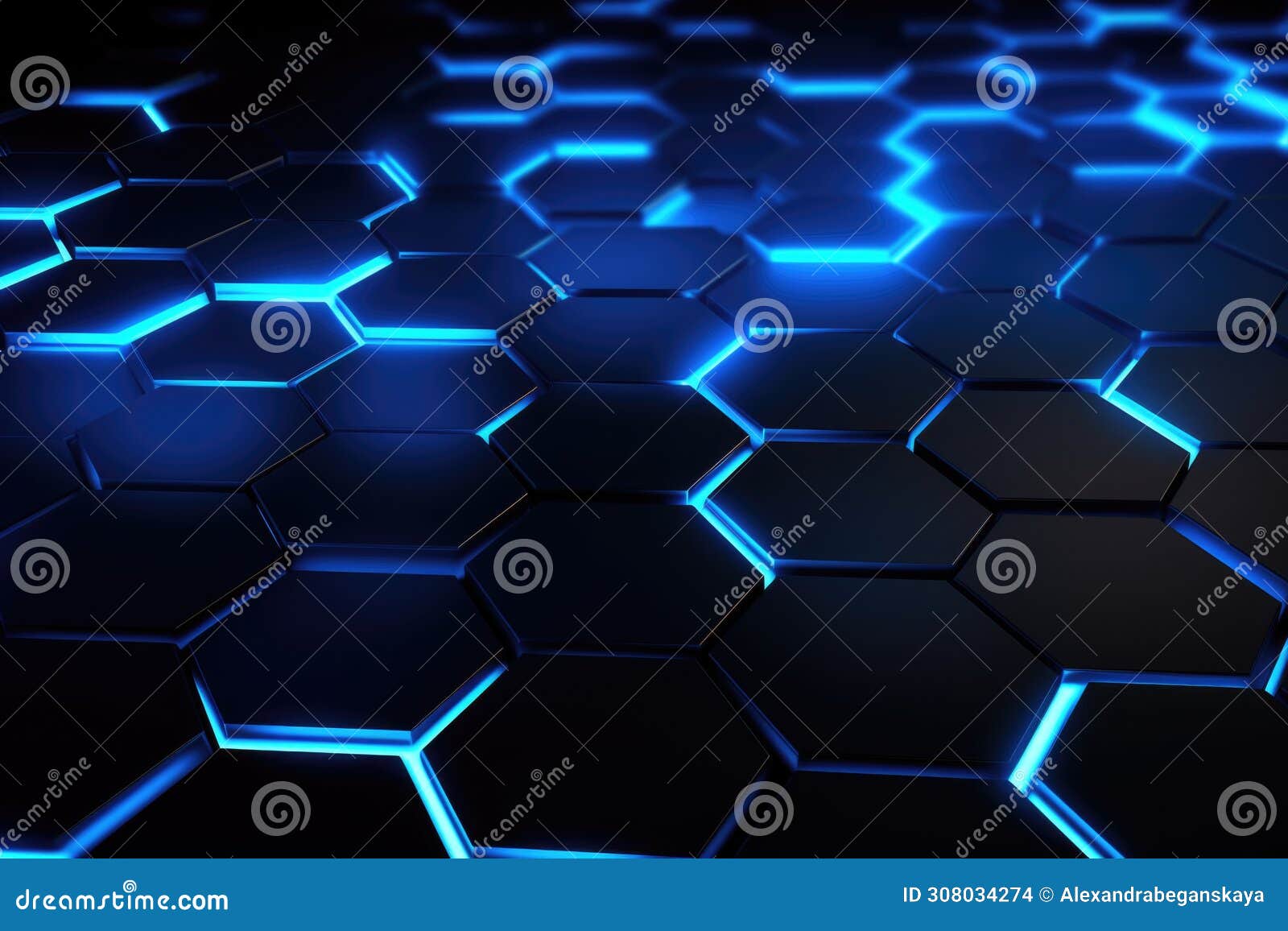 Abstract Black Futuristic Hexagon Pattern Honeycomb Surface Blue ...