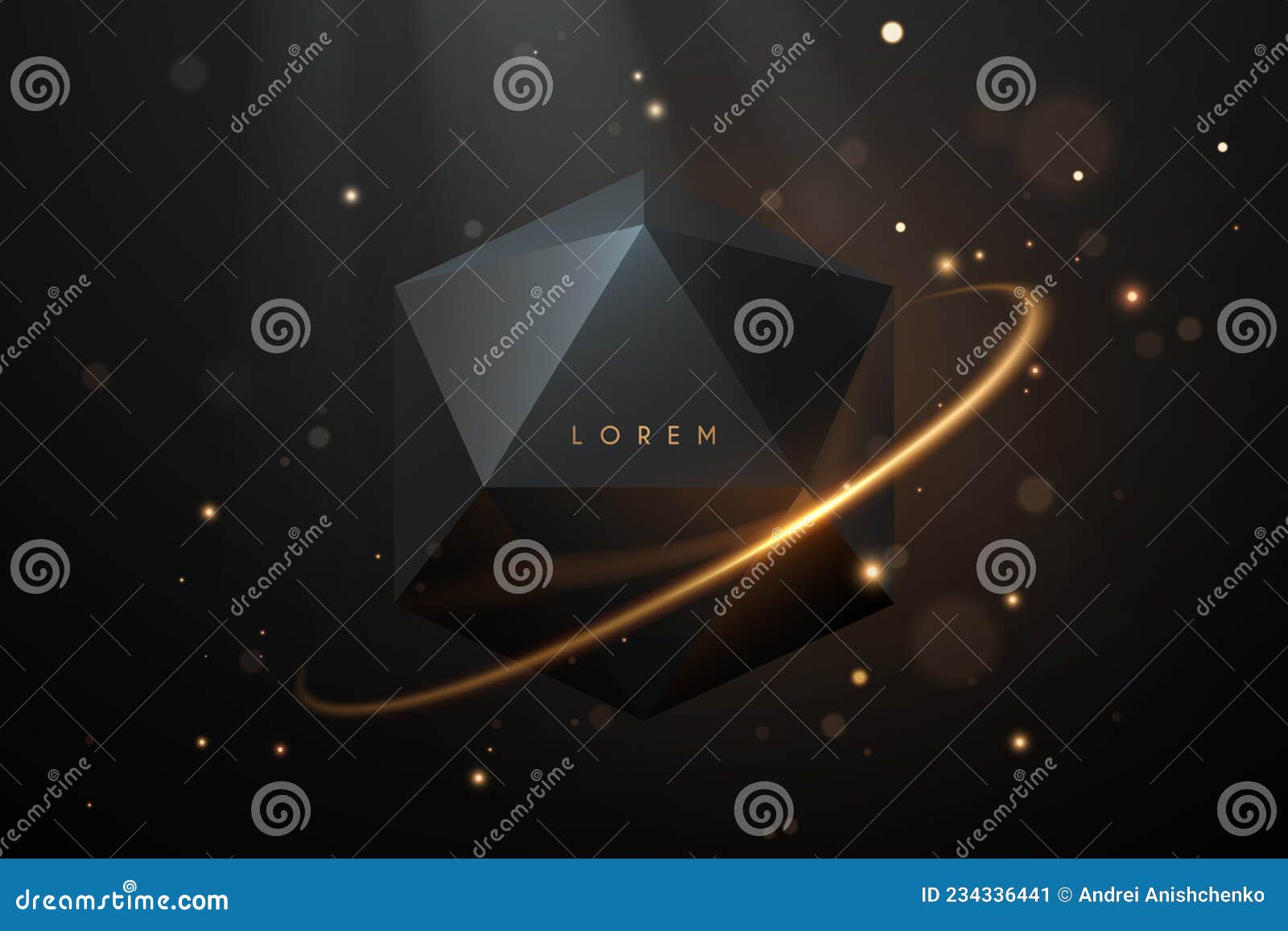 Abstract Black Geometric Shape with Golden Light Effect Stock Vector ...