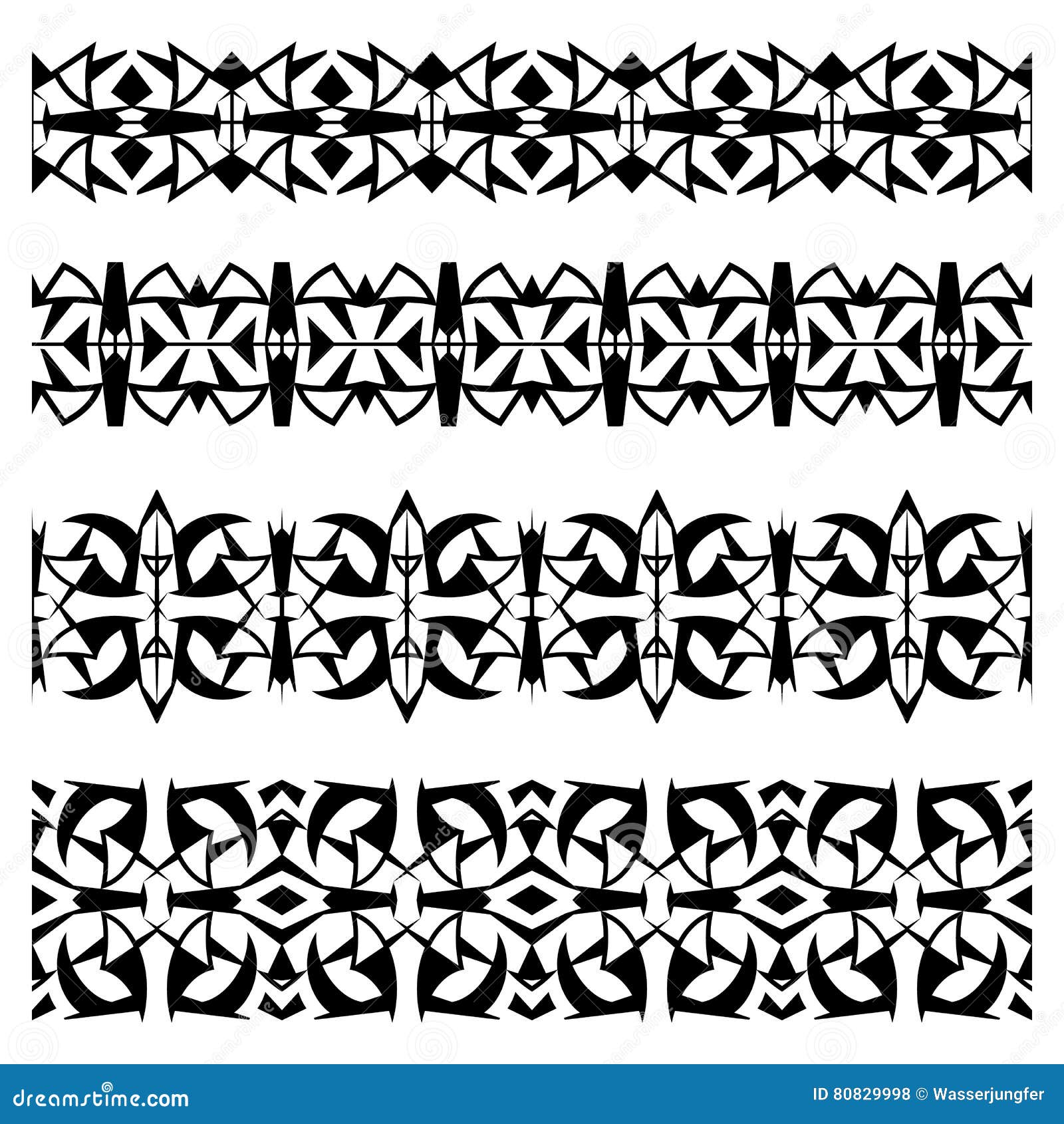 Abstract Black Geometrical Seamless Borders Set Stock Vector ...