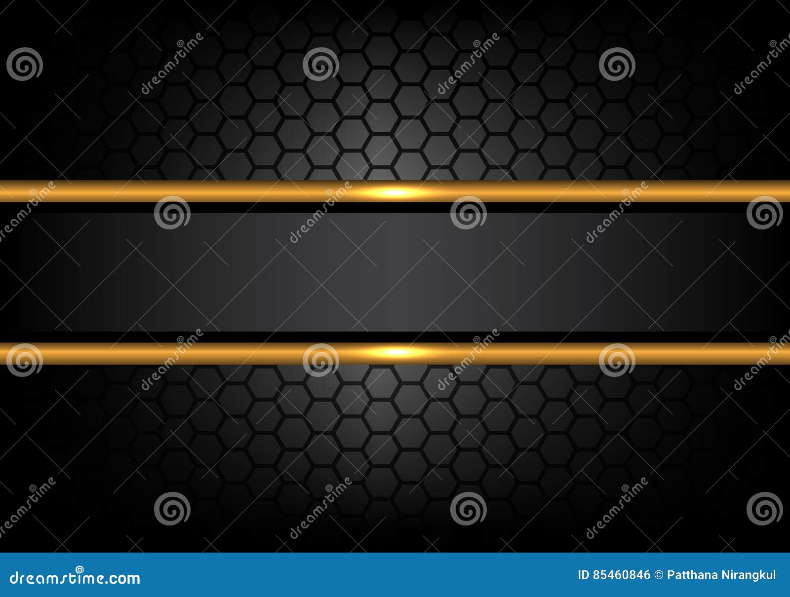 Abstract Black Gold Line Banner On Hexagon Mesh Pattern Design Modern Luxury Background Vector