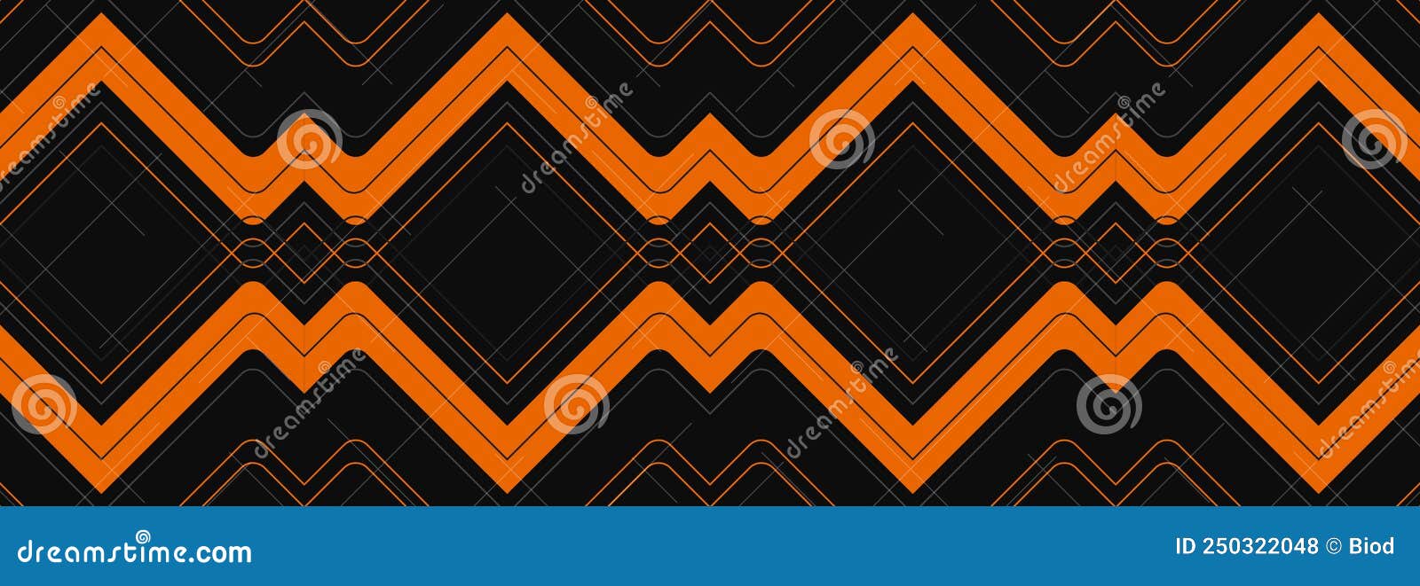 Abstract Black Horizontal Wide Background With Wavy Orange Geometric ...