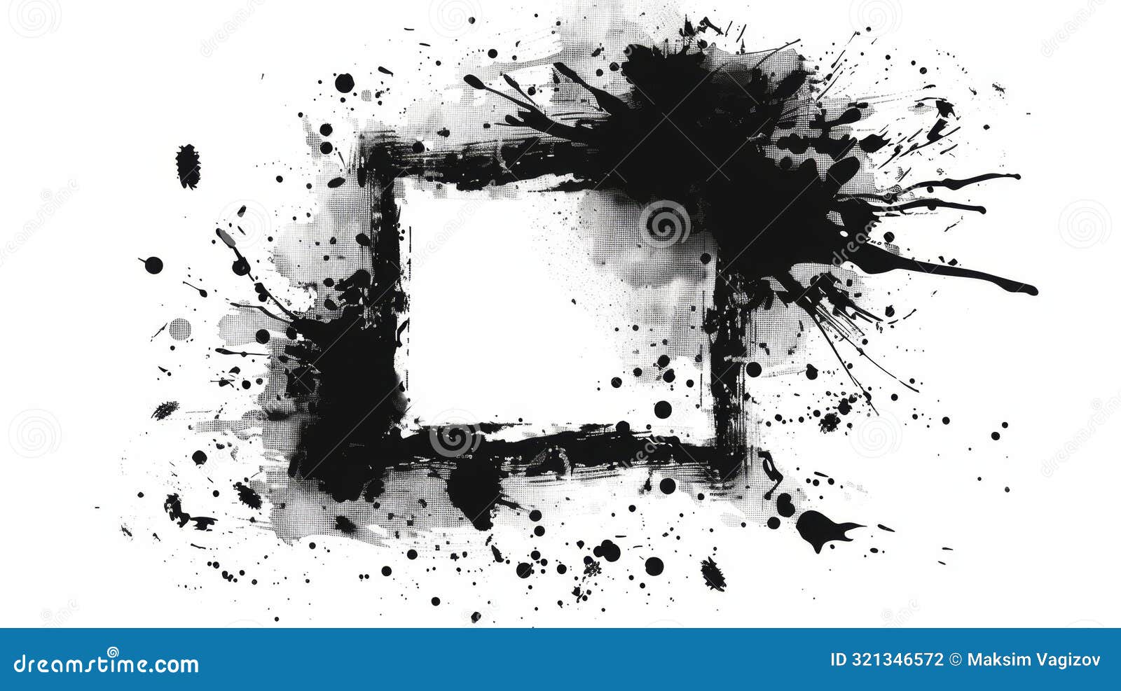 Abstract Black Ink Splatter Frame, Generative AI Stock Illustration ...