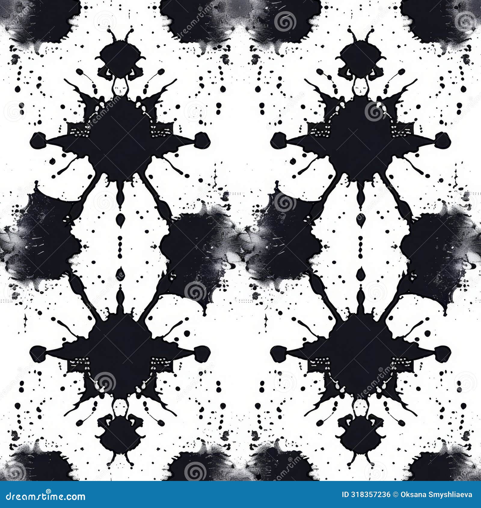 Abstract Black Ink Splatter Symmetry Pattern on White Background Stock ...