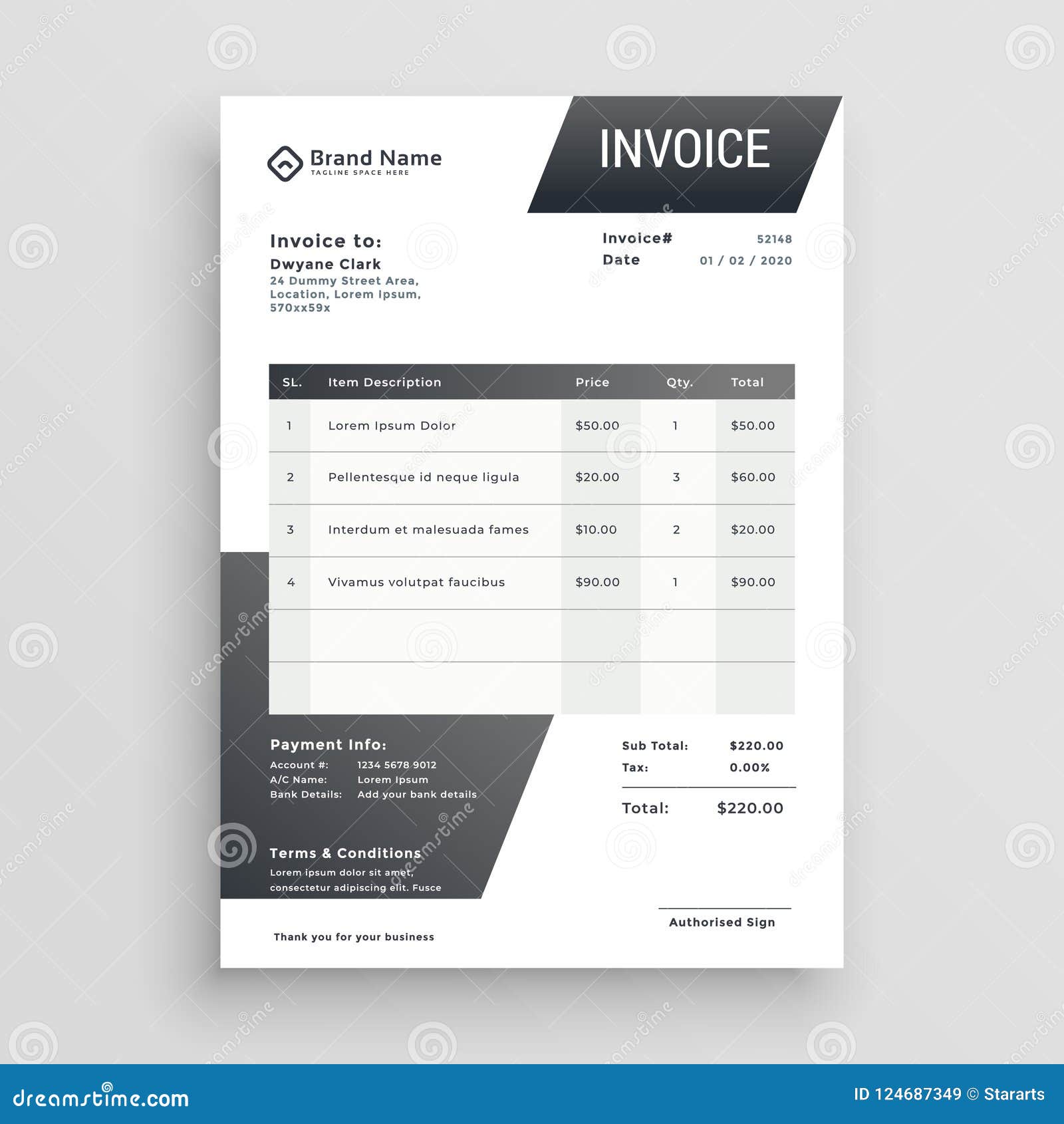 Abstract Black Invoice Template Design Stock Vector - Illustration of ...