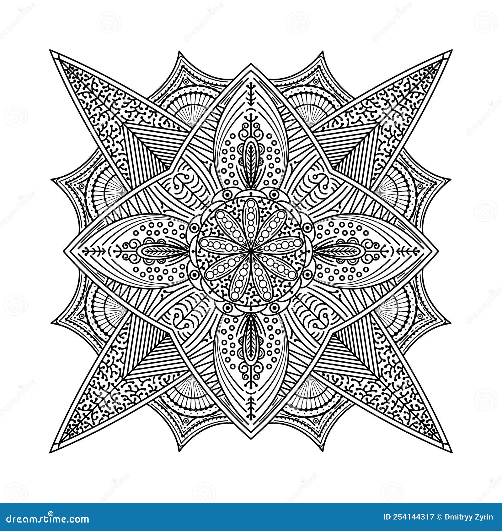 Abstract Black Line Flower Nature Doodle Vector Ornament Mandala ...