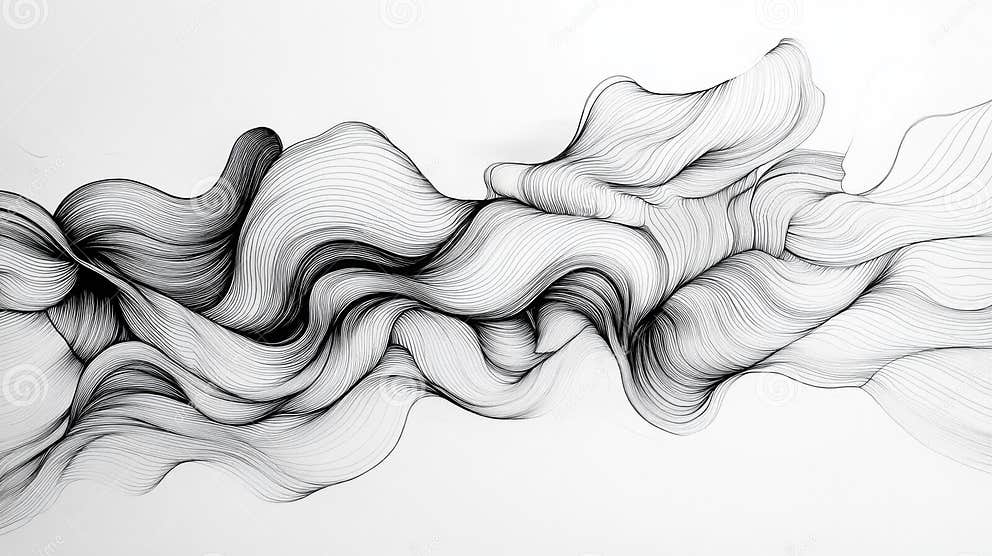 Abstract Black Line Wave Art Design Stock Illustration - Illustration ...