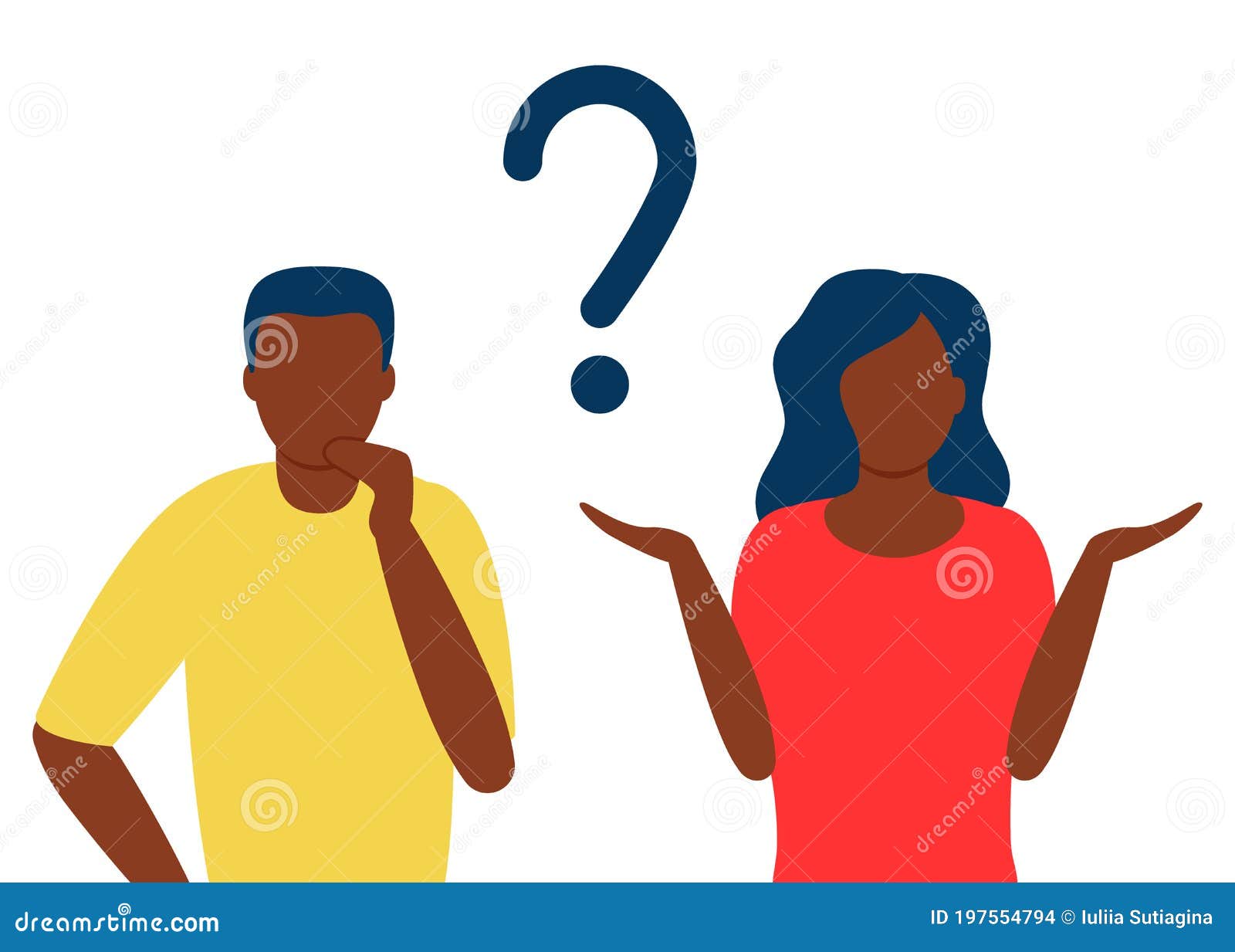Abstract Black Man and Woman with Question Mark. People Solve Problem ...