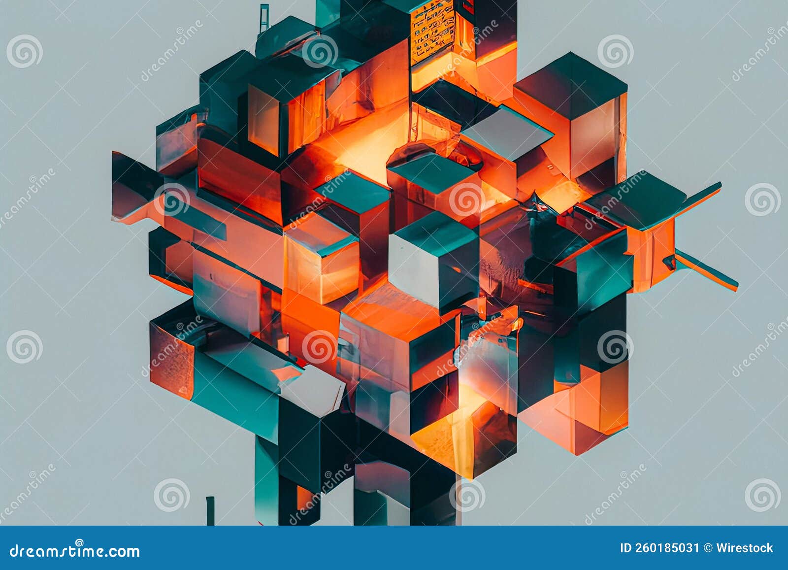 Abstract Black and Orange Cube on a Gray Background Stock Illustration ...