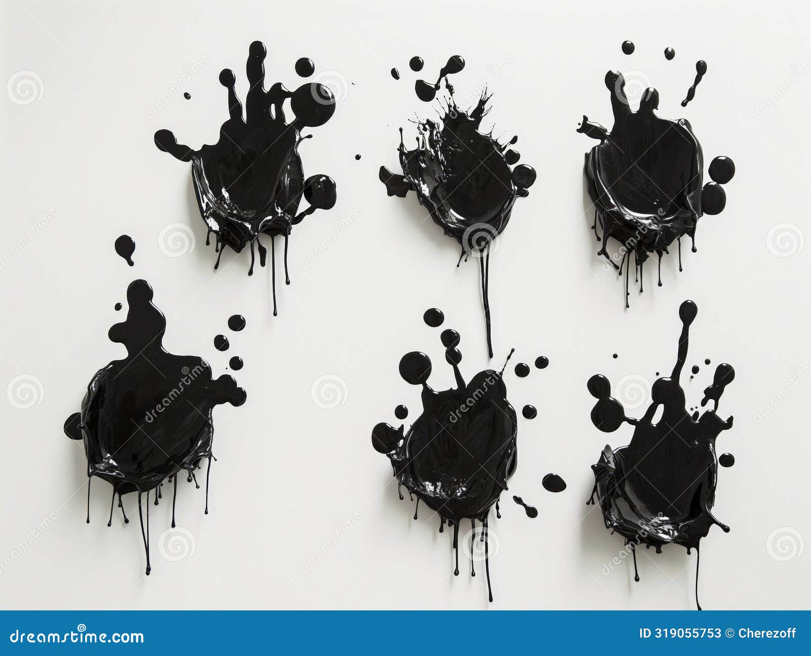 Abstract Black Paint Splatters on White Background Stock Image - Image ...