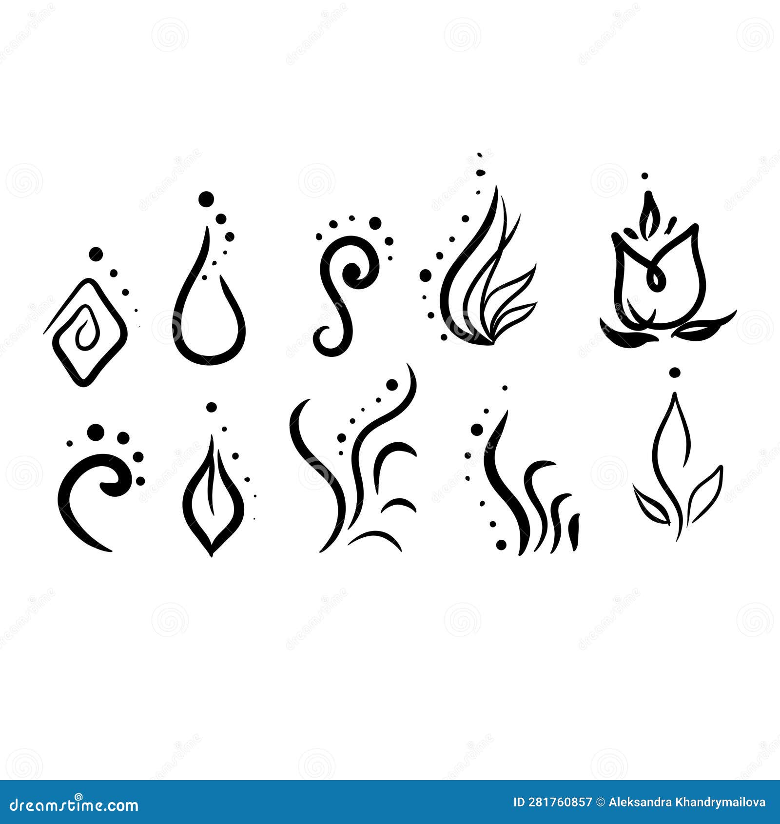 Abstract Black Patterns In The Form Of Flowers, Leaves And Tendrils On ...