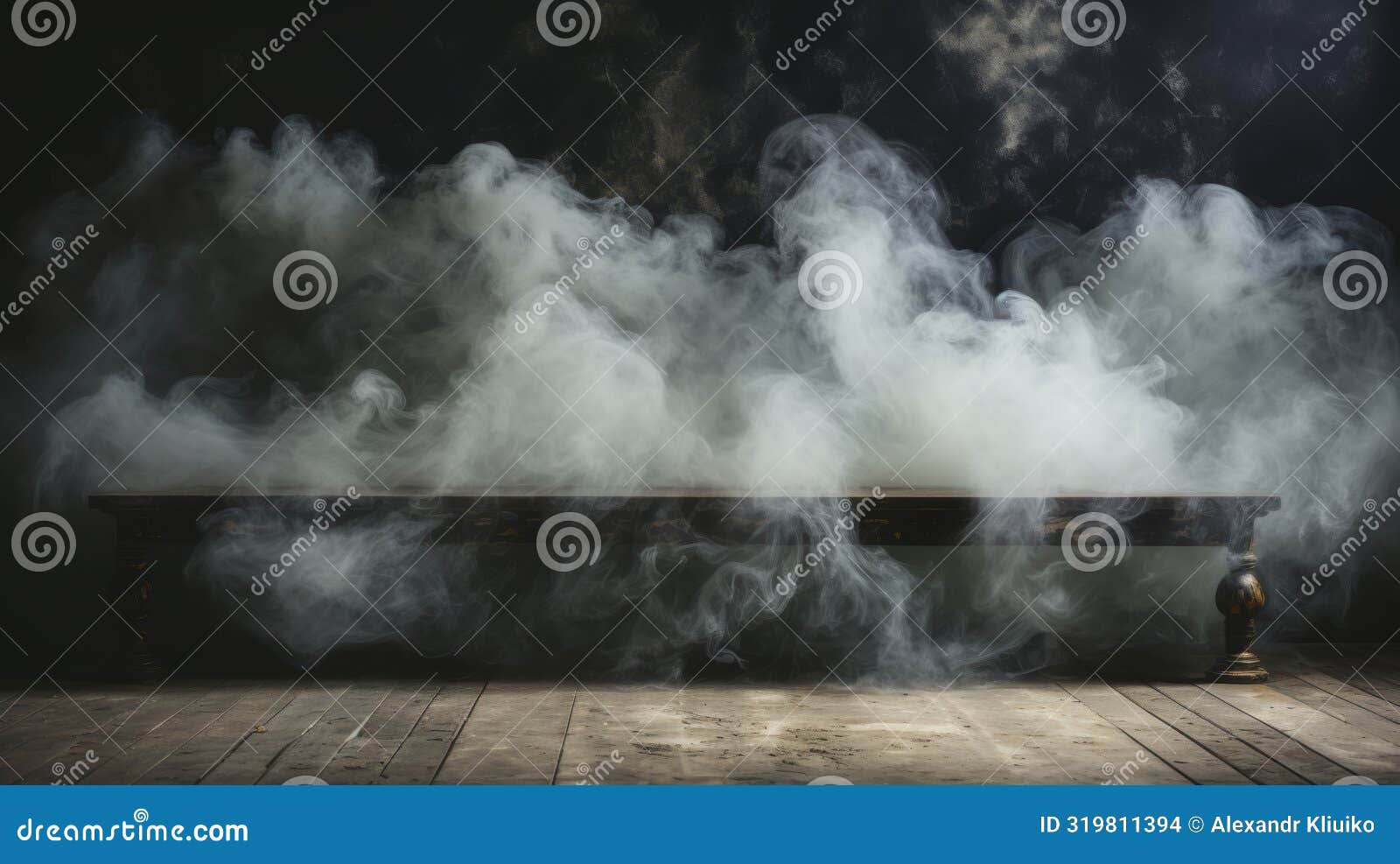 Abstract Black Podium in Dark Smoke Dramatic Stage with Spotlight on ...