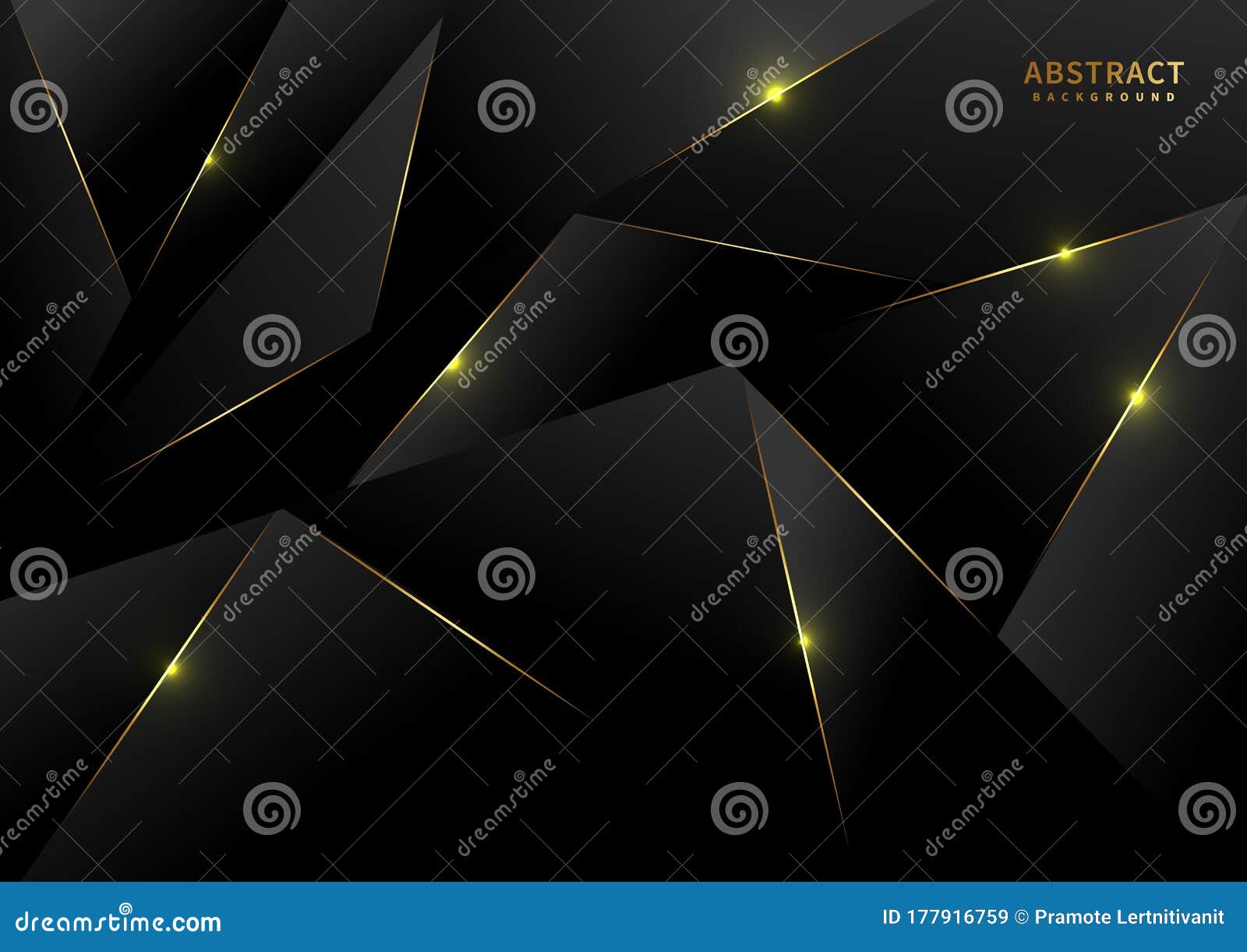 Abstract Black Polygon Pattern with Gold Laser Light Lines on Dark ...