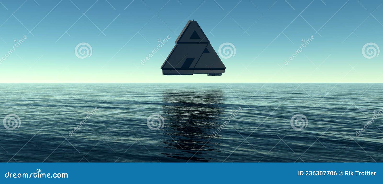 Abstract Black Pyramid Floating Above an Ocean Stock Photo - Image of ...