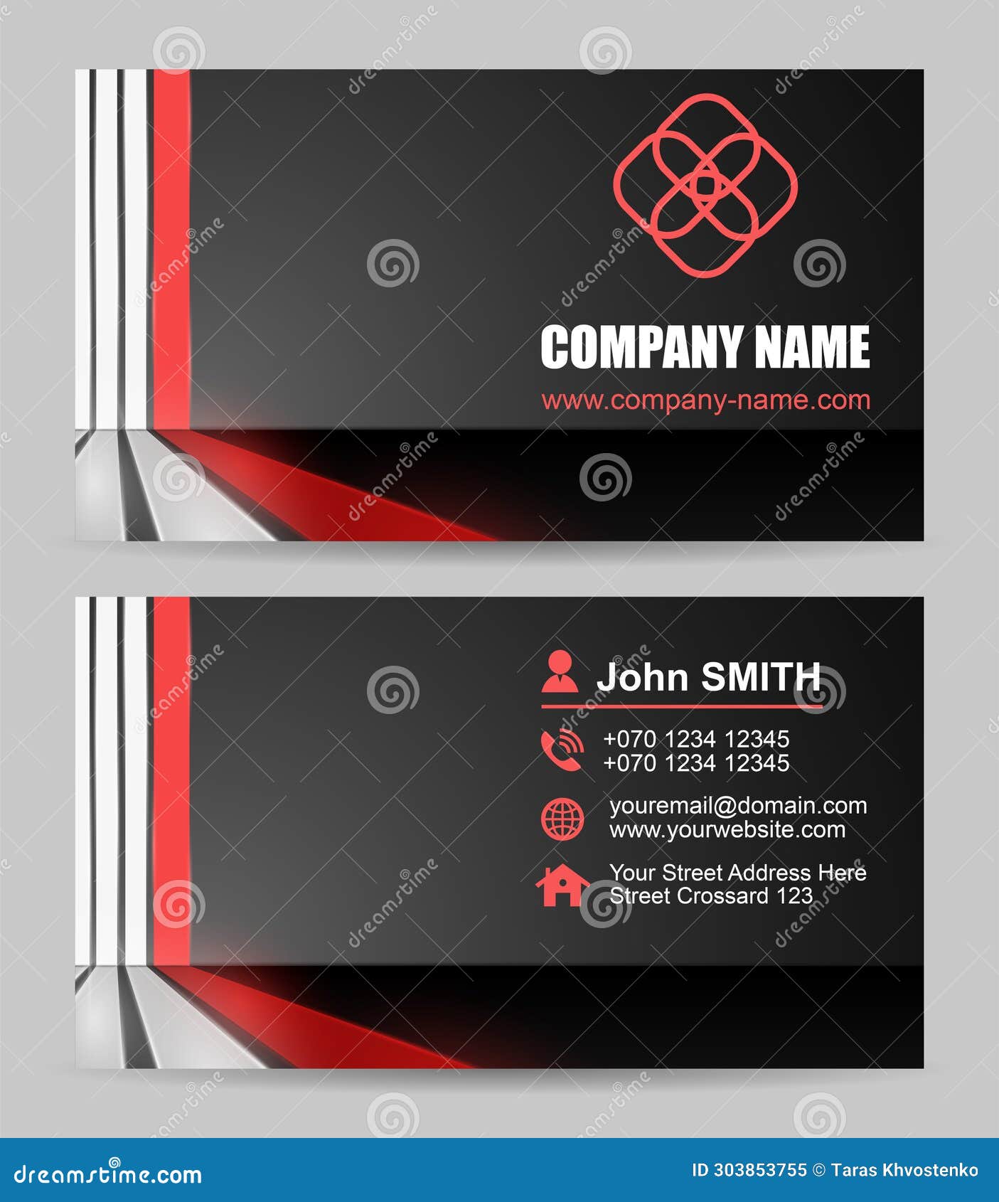 Abstract Black and Red Business Card Template Stock Vector ...