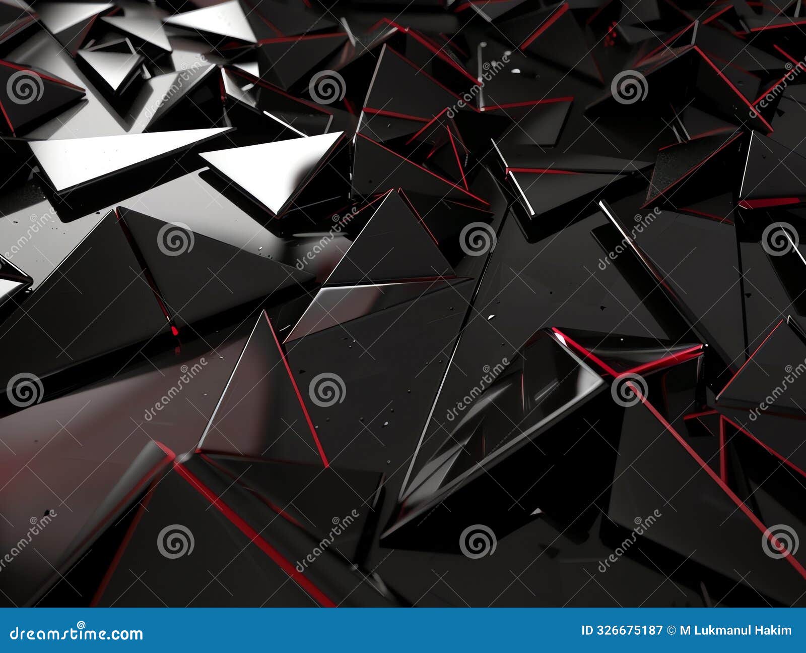 Abstract Black and Red Geometric Background. 3D Triangles with ...